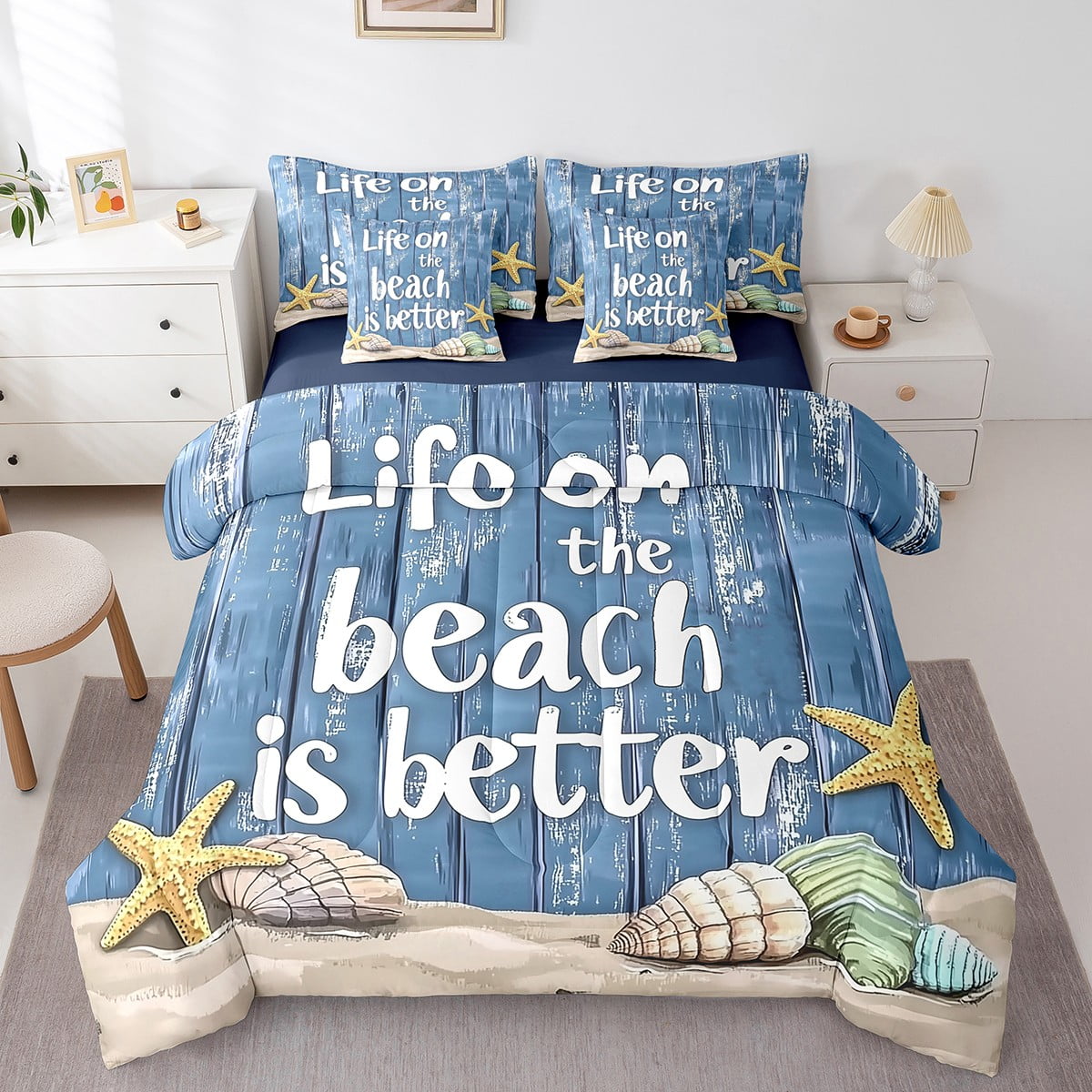 Erosebridal Hawaii Beach Bedding King Size, Starfish Conch Bed in a Bag King size, Bedroom ...