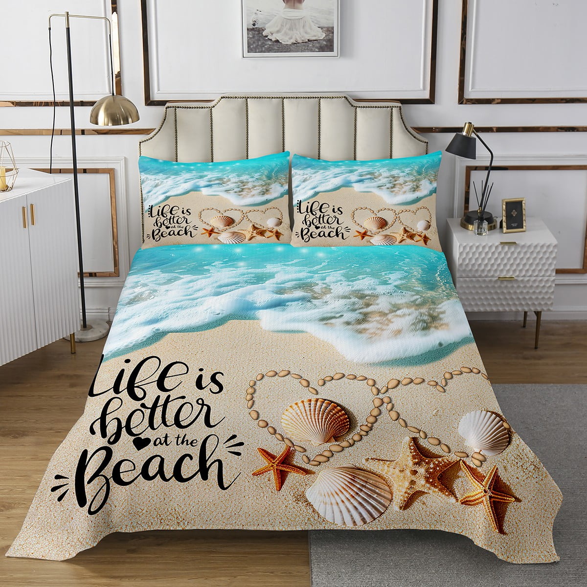 Erosebridal Hawaii Beach Bedspread Sets King Size, Blue Ocean Bed Quilt ...