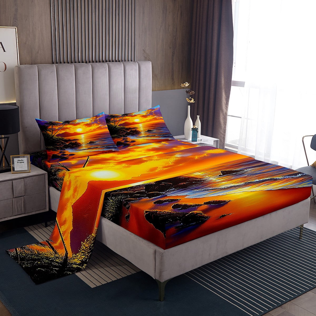 Erosebridal Hawaii Beach Sheet Set Queen,Coastal Sunset Bedding Sets ...