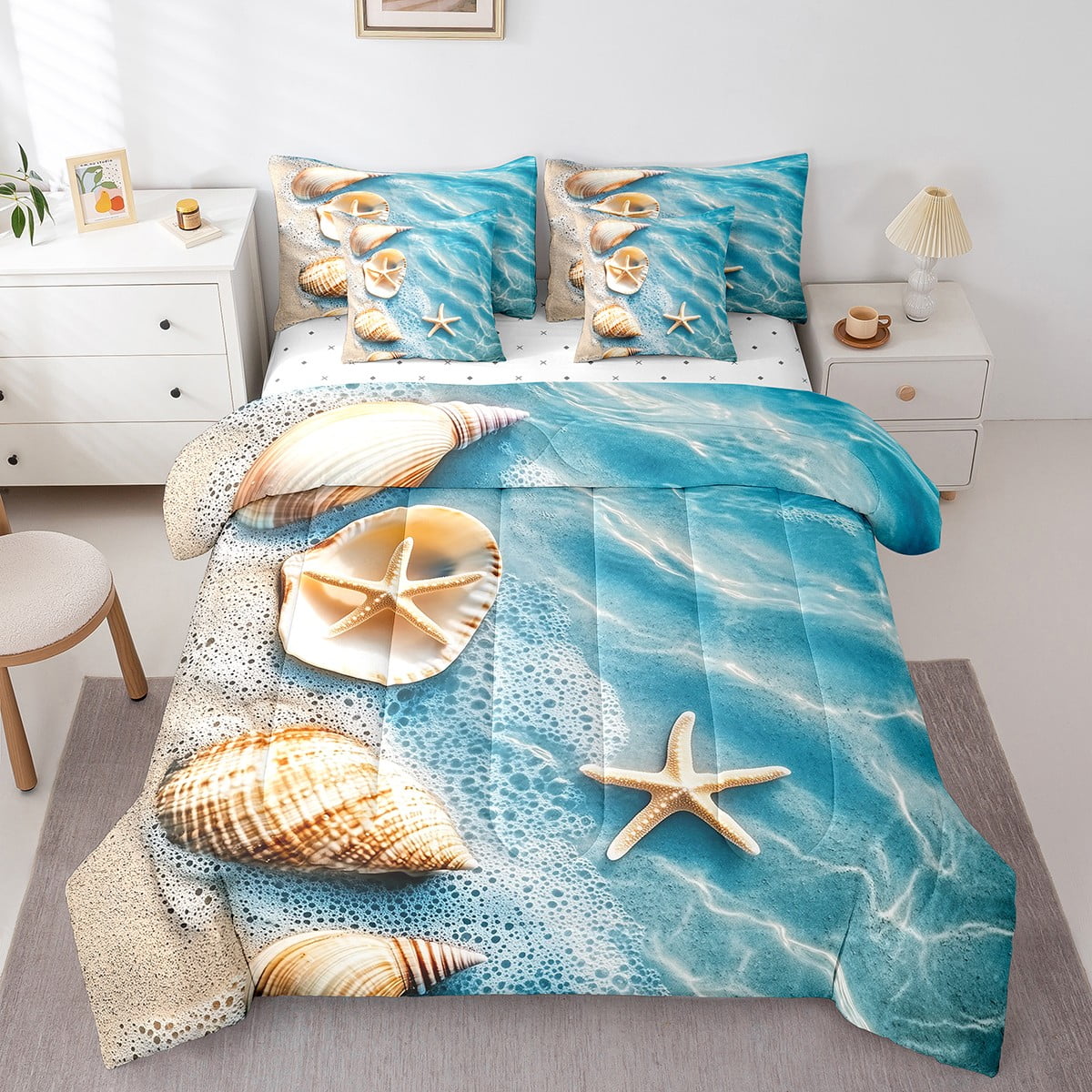 Erosebridal Hawaiian Beach Comforter Set Twin 7 Pcs Starfish Seashell ...