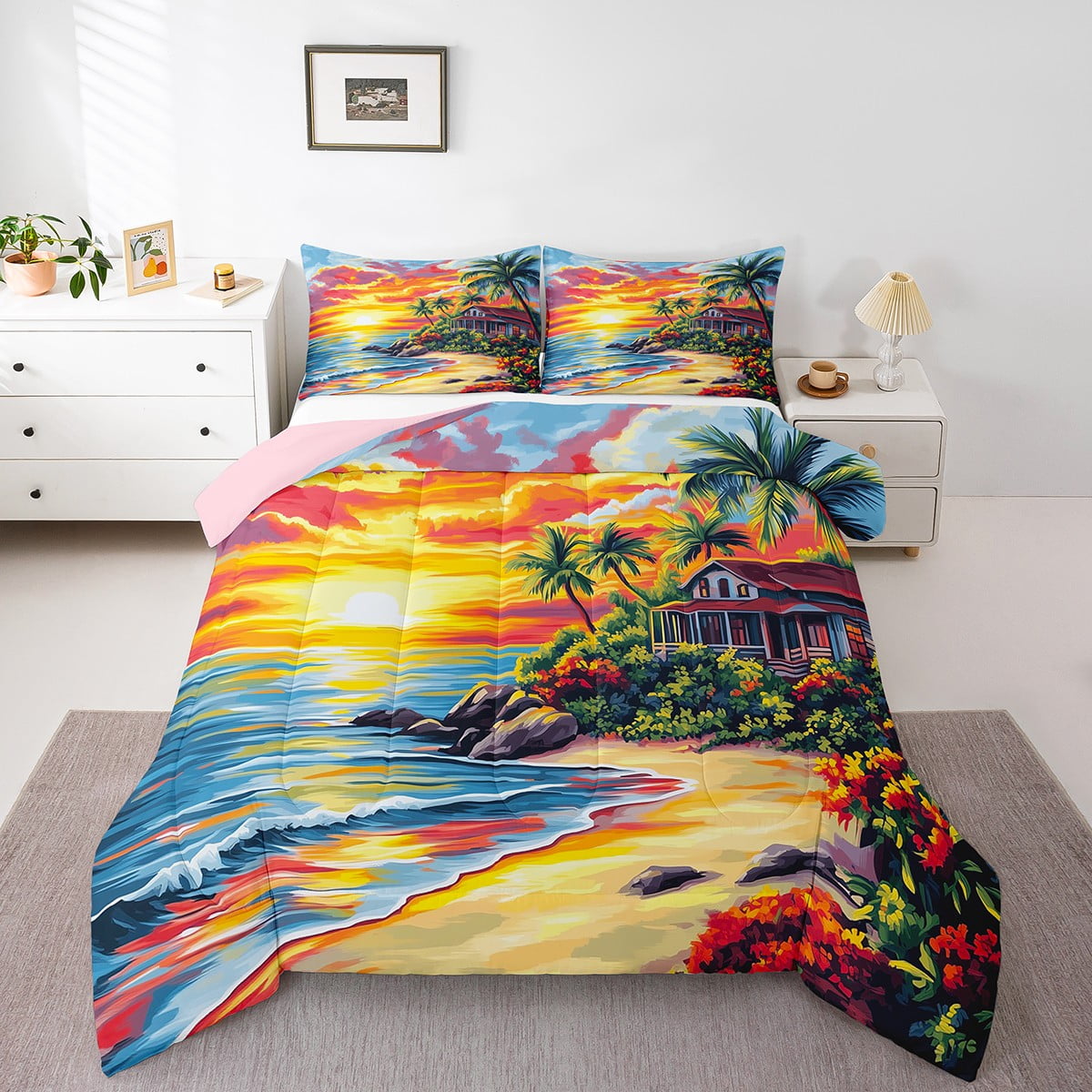 Erosebridal Hawaiian Beach Comforter Sets Toddler Size,Palm Tree ...