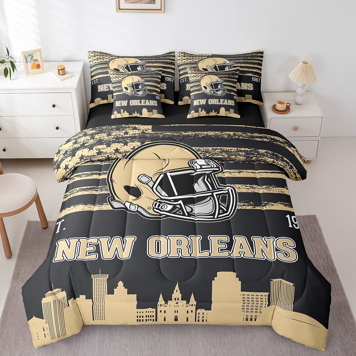 Erosebridal Helmet City Silhouette Bedding King Size,New Orleans ...