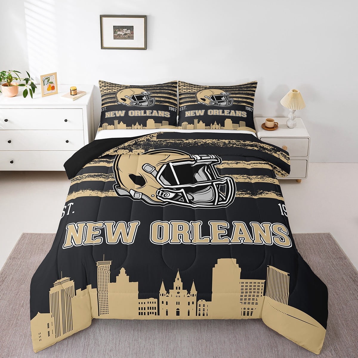 Erosebridal Helmet City Silhouette Comforter Sets Twin Size,New Orleans ...