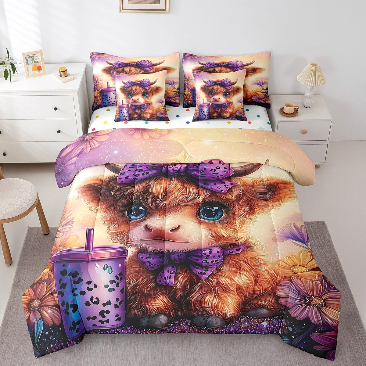 Erosebridal Highland Bull Bedding King Size, Cartoon Bowknot Bedding ...