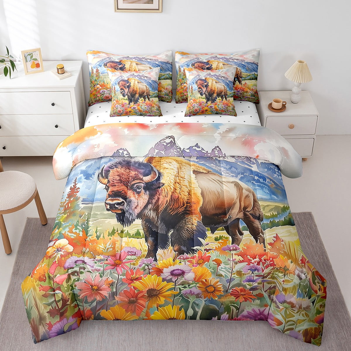 Erosebridal Highland Bull Bedding Queen Size,Floral Flower Bed In A Bag ...
