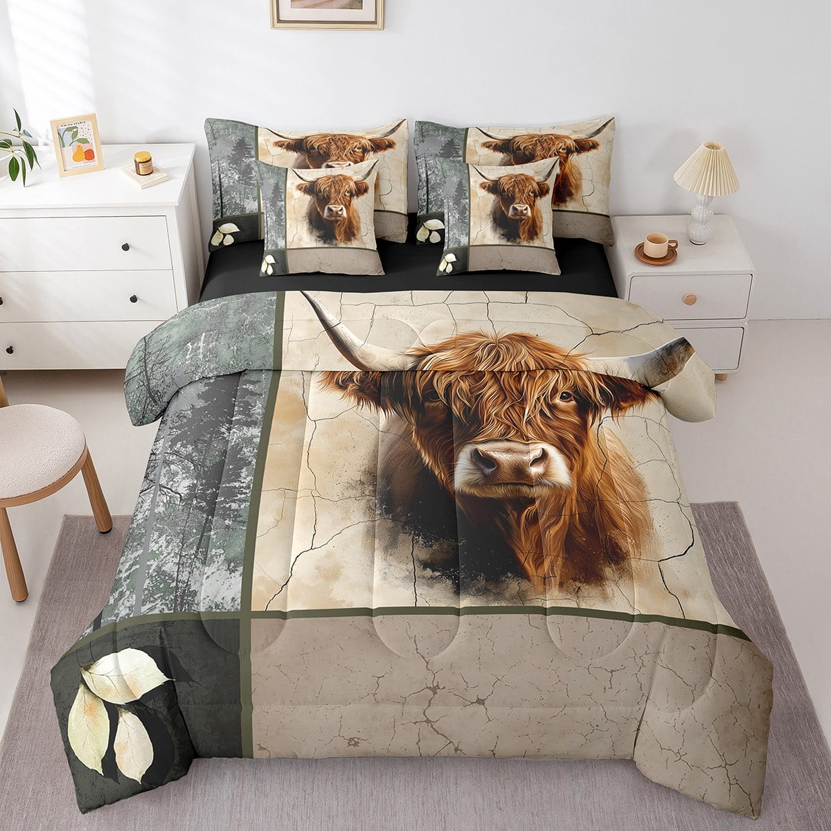 Erosebridal Highland Bull Bedding Sets Queen Size, Western Cowboy Cowgirl Comforter Sets with ...