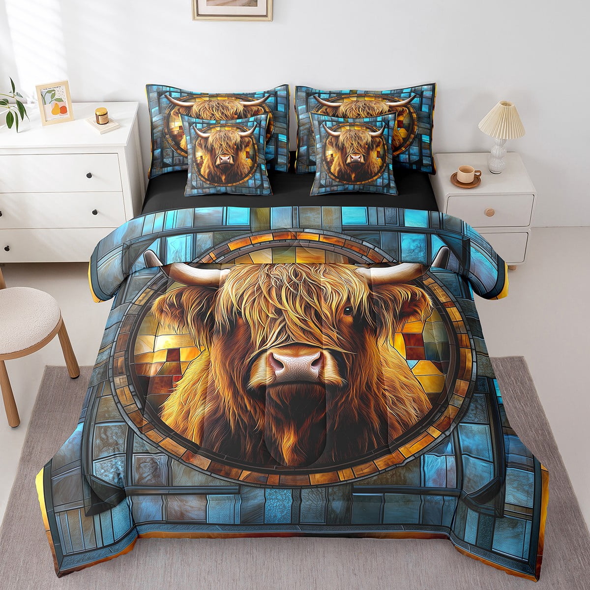 Erosebridal Highland Cattle 7 Piece Bedding Set Twin Size Bull Cattle ...