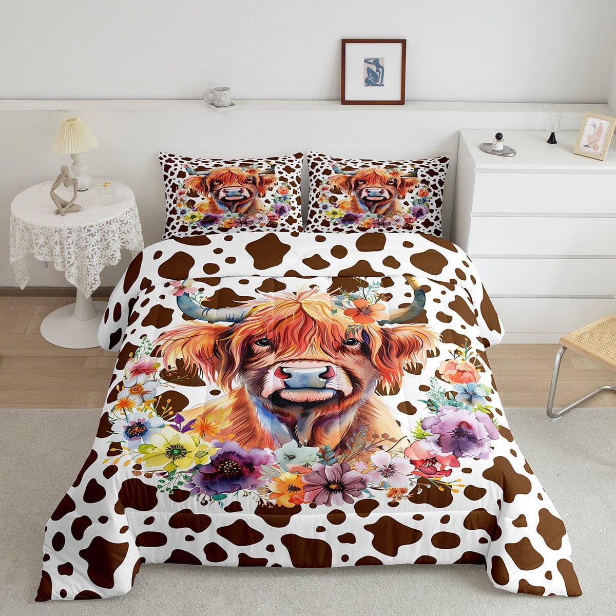 Erosebridal Highland Cattle Bedding Full Comforter Set, Rustic Floral ...