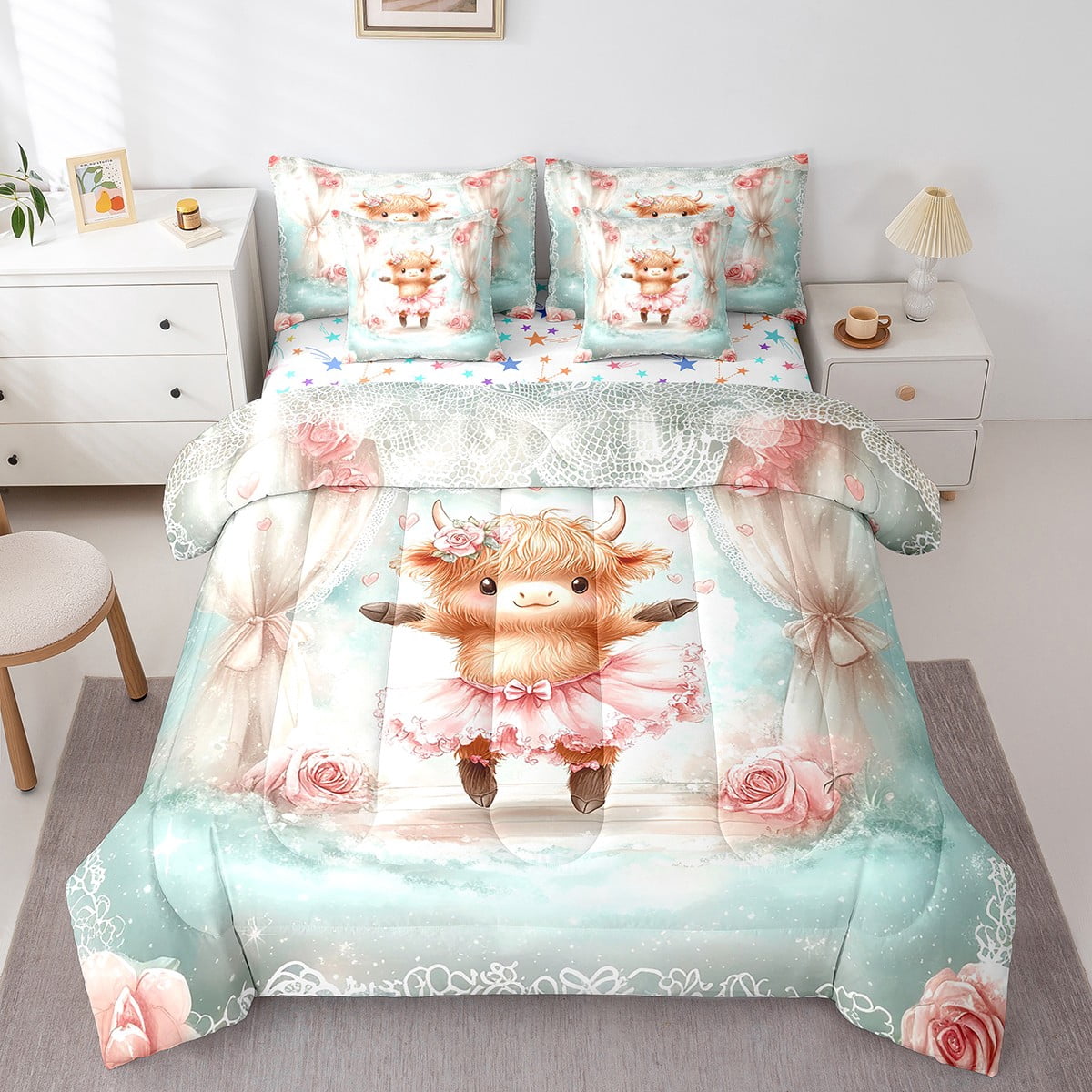 Erosebridal Highland Cattle Bedding Sets Queen Size, Cute Cow Bull ...
