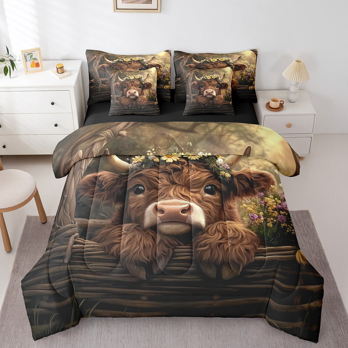Erosebridal Highland Cattle Bedding Sets Twin Size,Farmhouse Animal ...