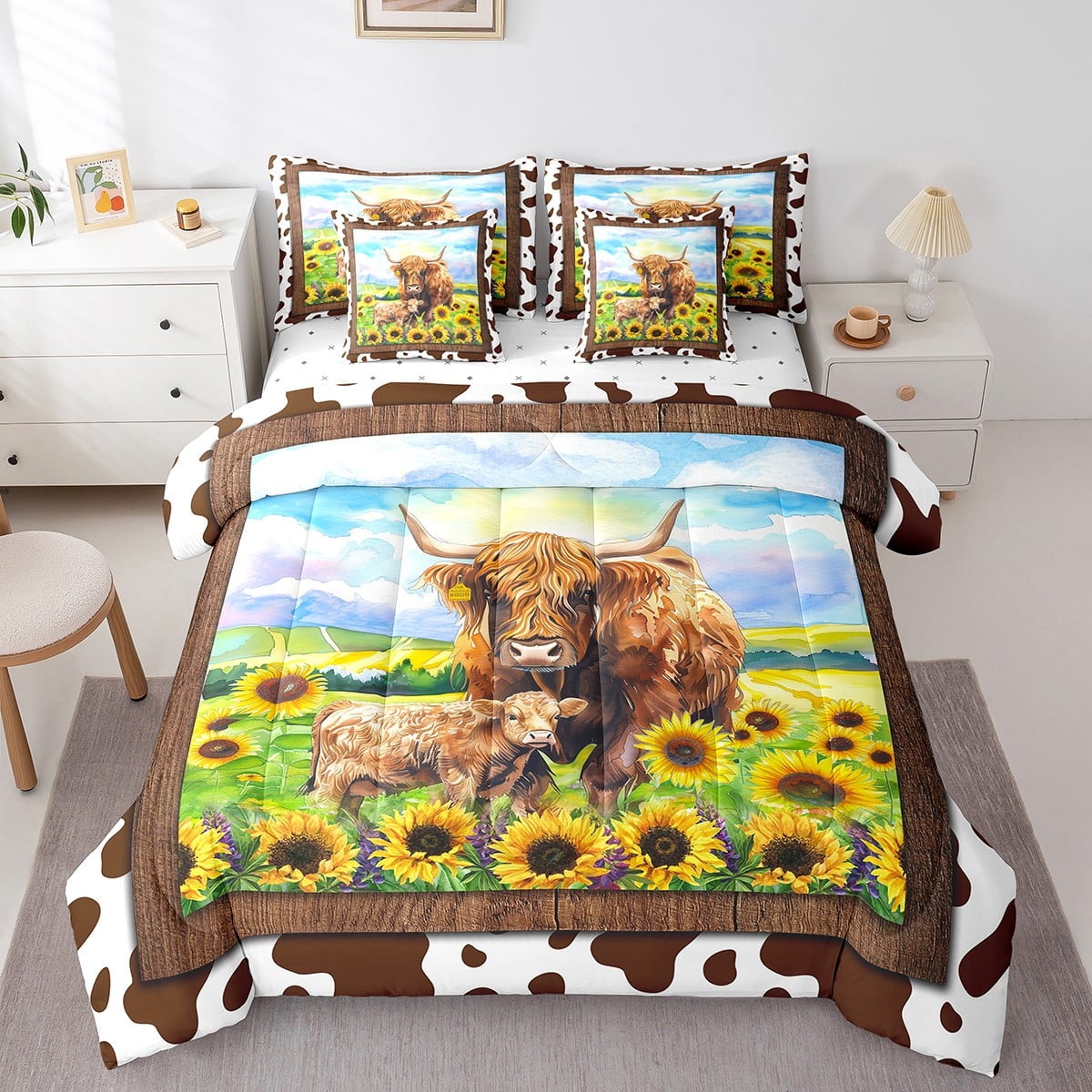 Erosebridal Highland Cattle Bull Bed in a Bag 7pcs Brown Cow Print ...
