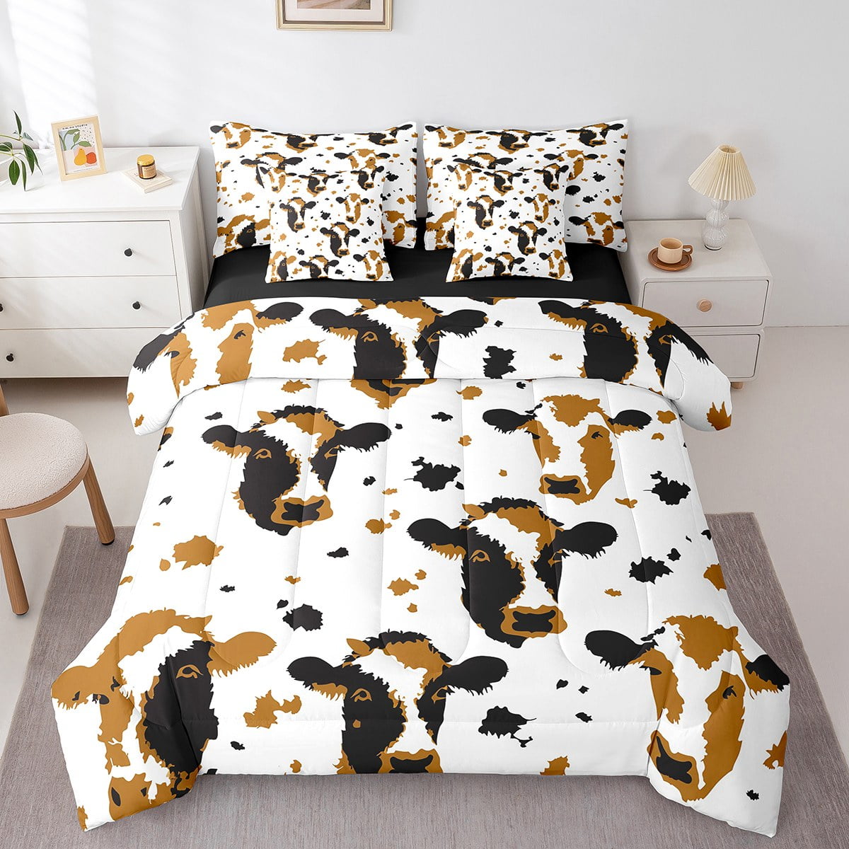 Erosebridal Highland Cattle Bull Bed in a Bag King size, Cow Print Cowhide Comforter Sets with ...