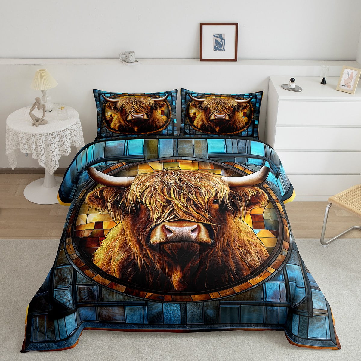 Erosebridal Highland Cattle Comforter Set King Size Bull Cattle Bedding Set Western Funny Animal ...