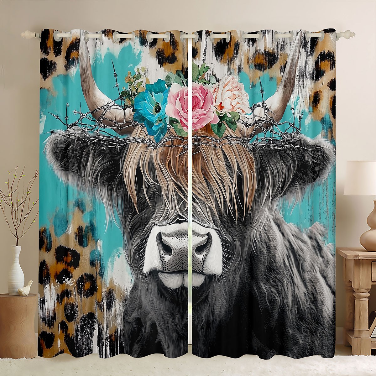 Erosebridal Highland Cattle Curtains and Drapes (52Wx84L),Leopard Print ...