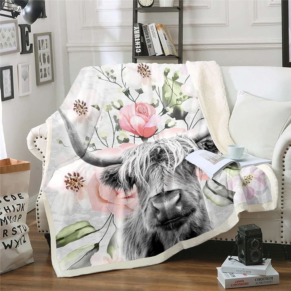 Erosebridal Highland Cattle Plush Bed Blanket , Cute Cow Flower Throw ...