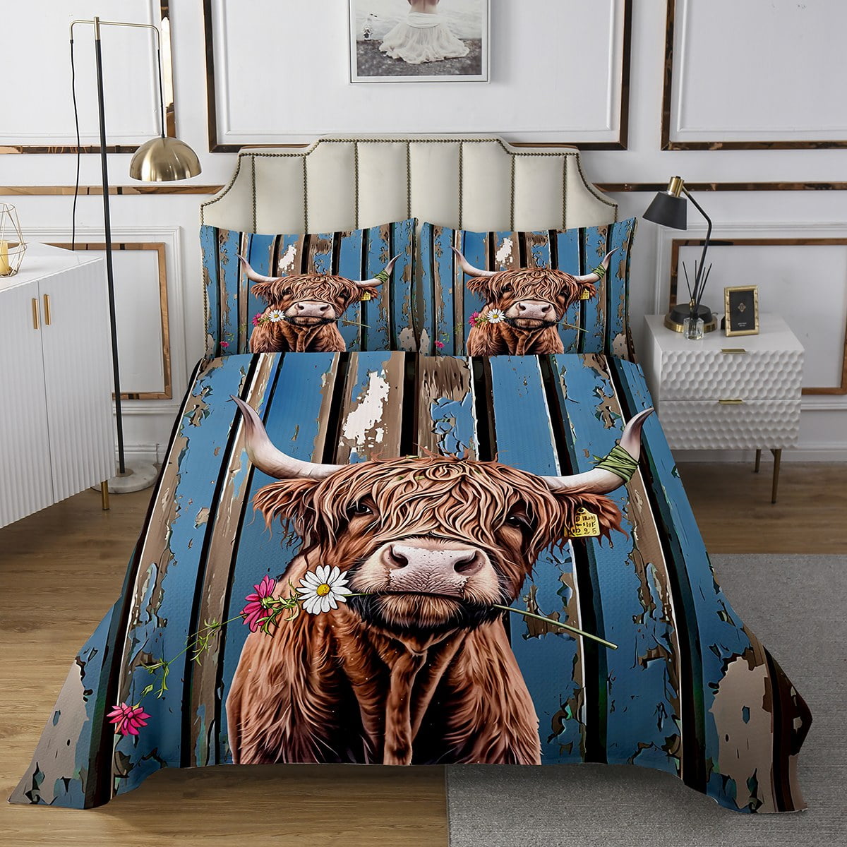 Erosebridal Highland Cattle Quilt Sets for Queen Size Bed,Farmhouse Animal Bed Set,Rustic Cabin ...
