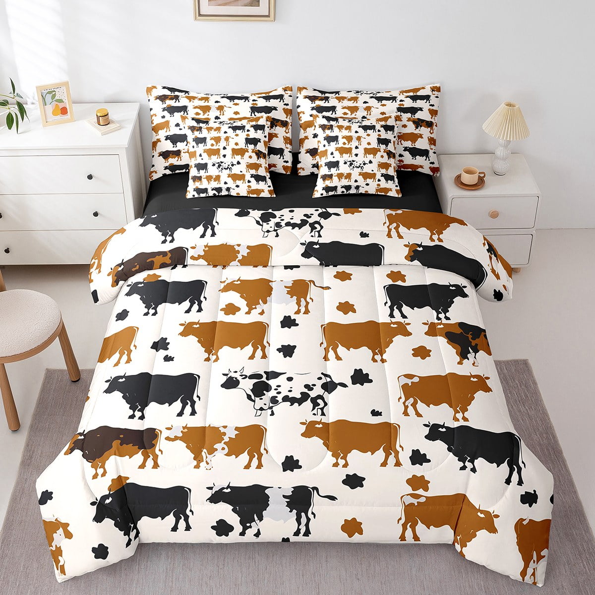 Erosebridal Highland Cow Bed in a Bag Queen size, Cowhide Print Comforter Sets with Sheets ...