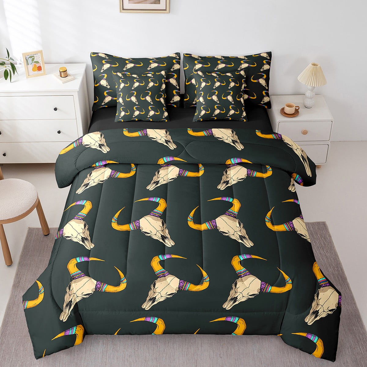 Erosebridal Highland Cow Bed in a Bag Queen size, Rustic Farmhouse Bed Set, Cowboy Room Decor ...