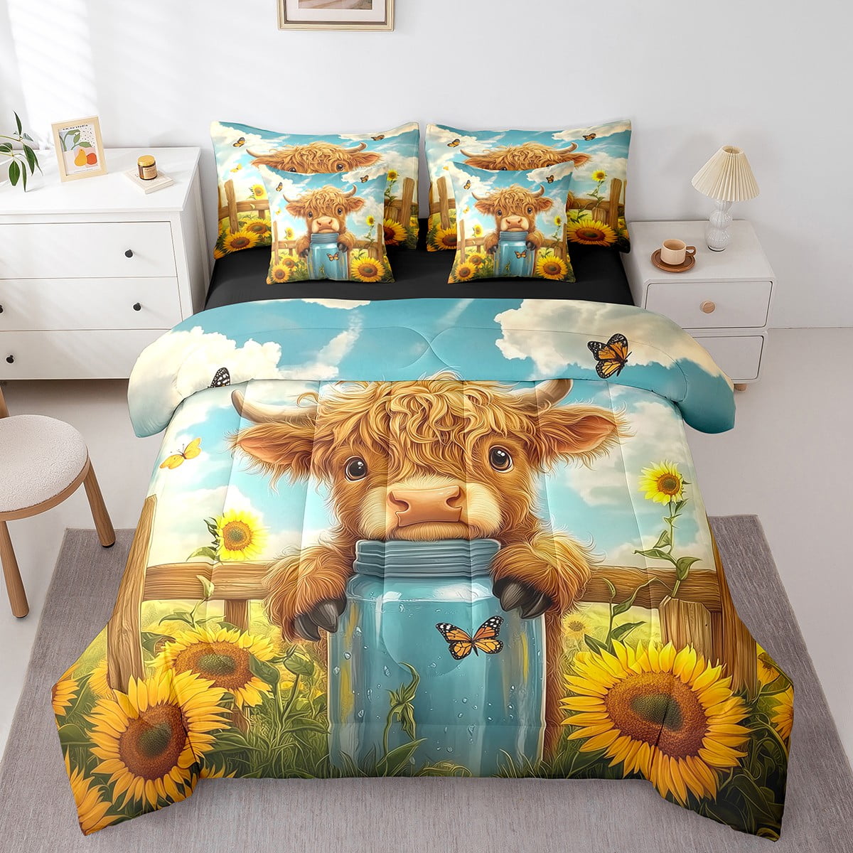 Erosebridal Highland Cow Bed in a Bag Queen size, Sunflower Bed Set ...