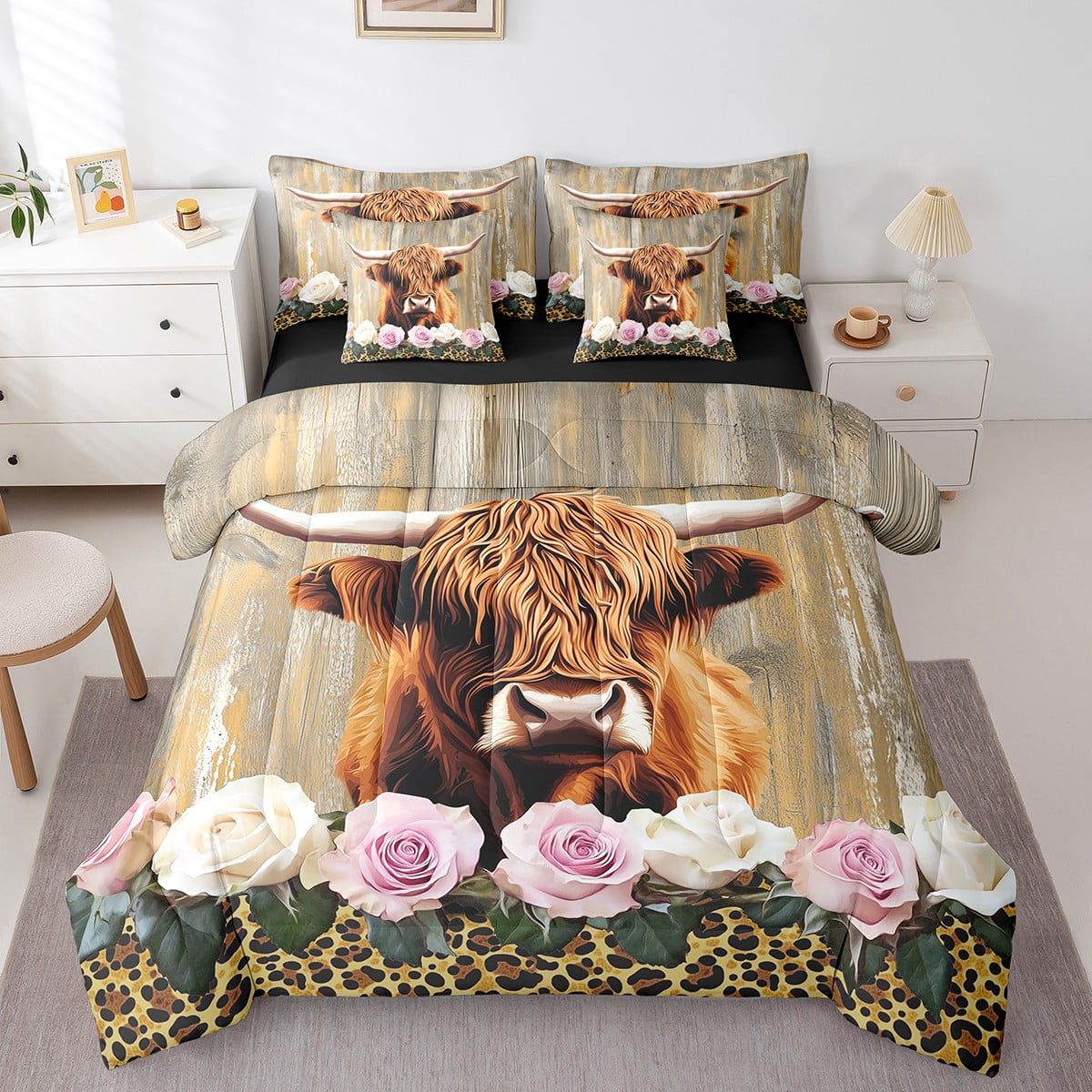 Erosebridal Highland Cow Bed in a Bag Twin size, Rose Bed Set ...