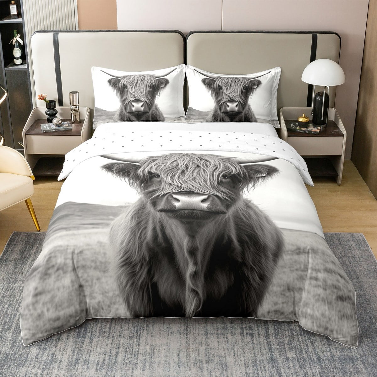 Erosebridal Highland Cow Bedding 100% Cotton Duvet Cover Set Full Size Highland Cattle Bedding ...