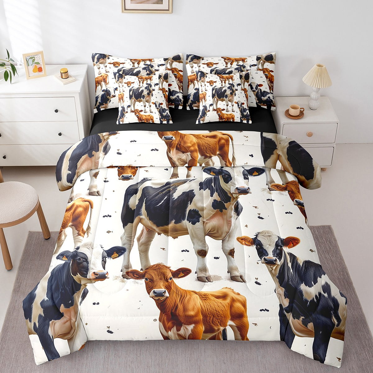 Erosebridal Highland Cow Bedding Queen Size, Farm Animal Bed in a Bag Queen size, Rustic ...