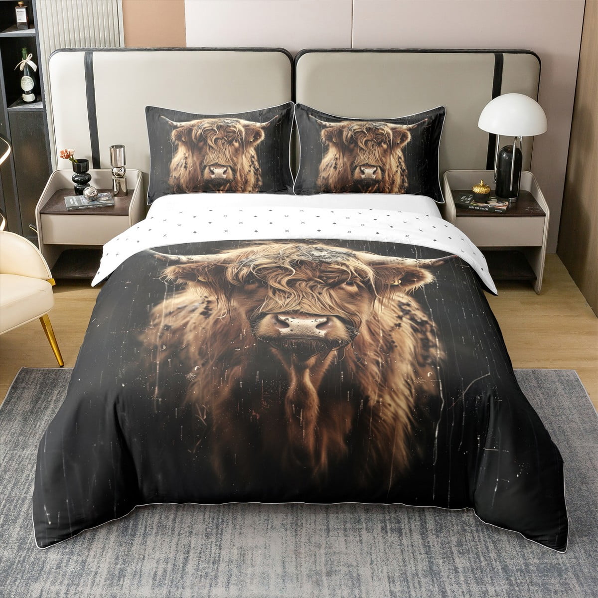 Erosebridal Highland Cow Bedding Set Full Size Highland Cattle Comforter Cover Set Animal 100% ...