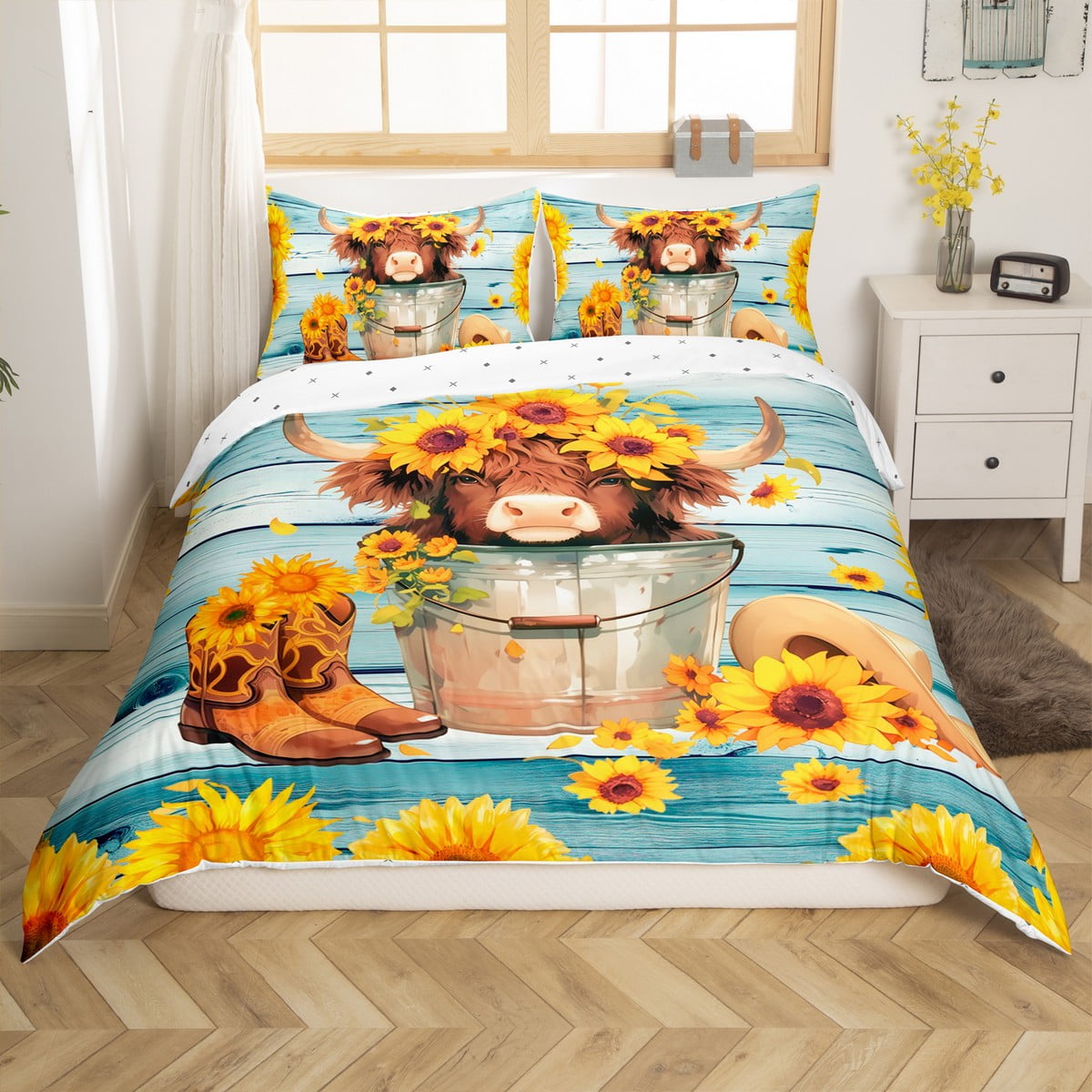 Erosebridal Highland Cow Bedding Set Full Size Highland Cattle Comforter Cover Set Teens Animal ...