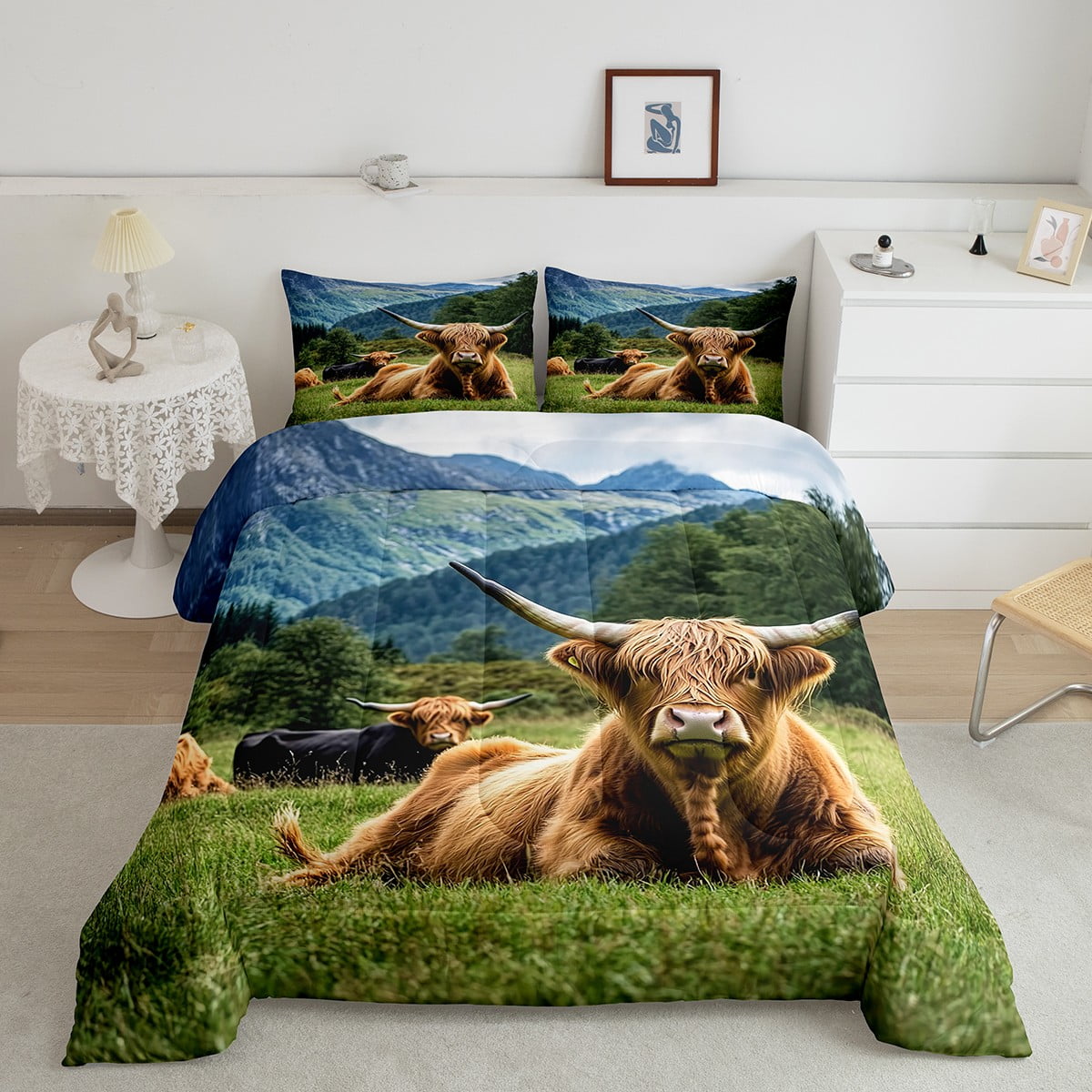 Erosebridal Highland Cow Bedding Set, Highland Cattle Comforter Set Animal Comforter Western ...