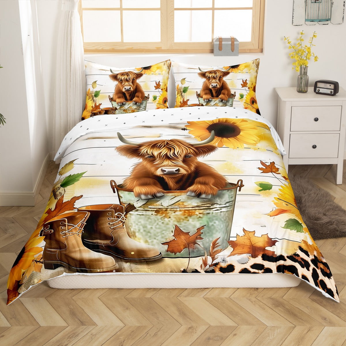 Erosebridal Highland Cow Bedding Set Queen Size Highland Cattle Comforter Cover Set Teens Animal ...
