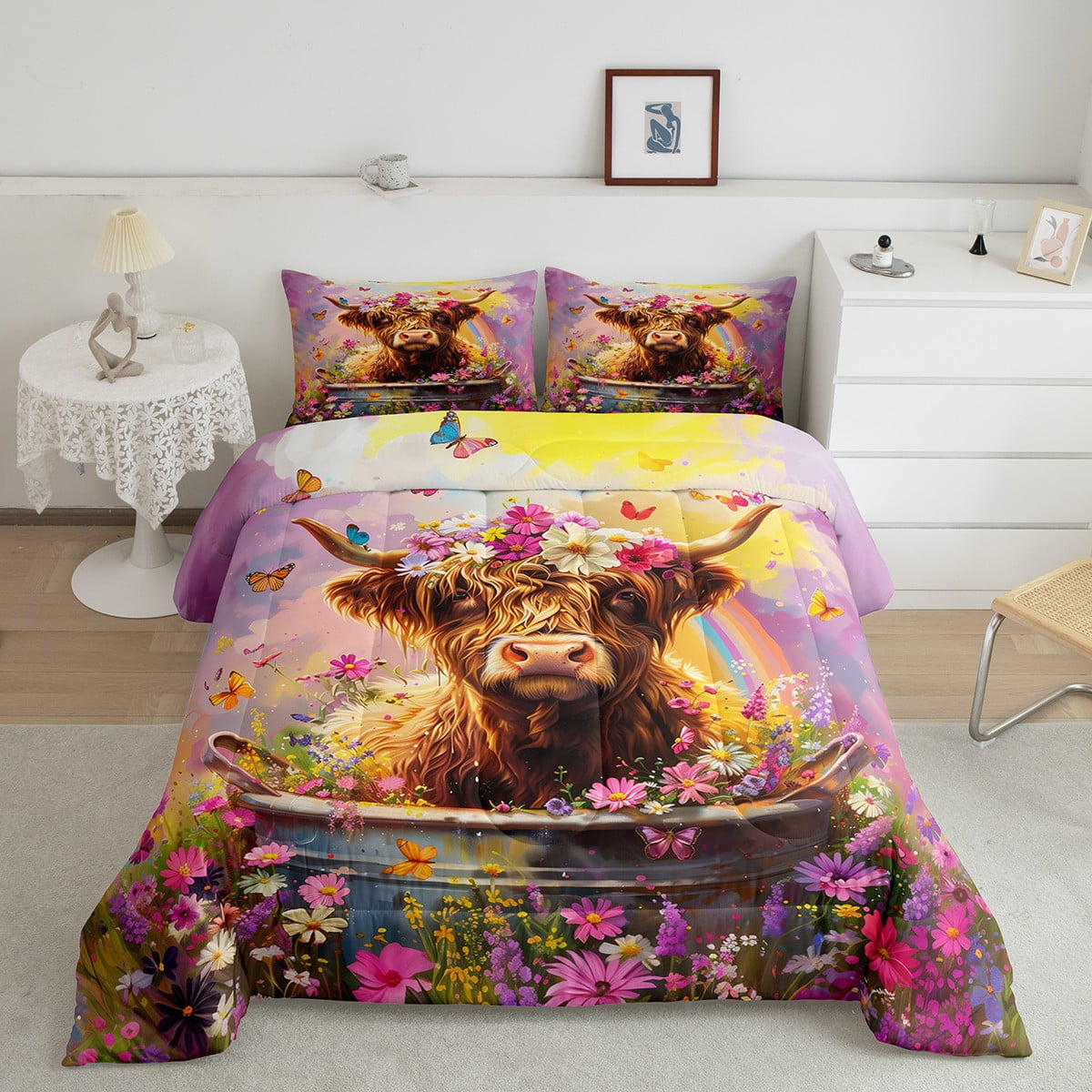 Erosebridal Highland Cow Bedding Sets Full with Comforter, Rustic Farmhouse Duvet Insert ...