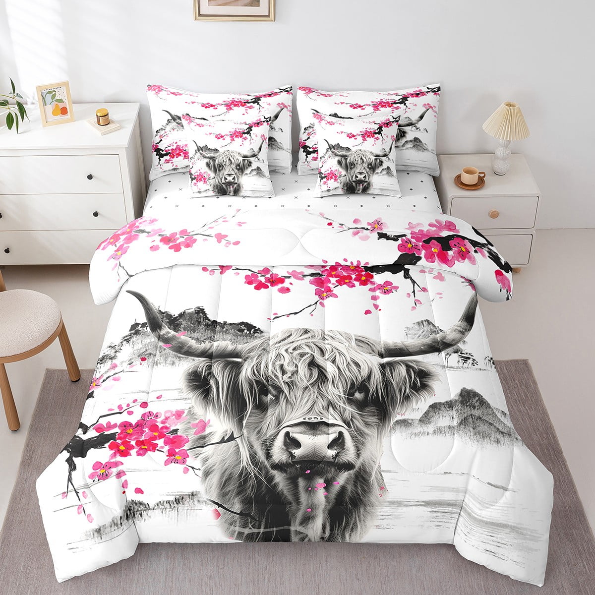 Erosebridal Highland Cow Bedding Sets Queen Size, Rustic Farmhouse Comforter Sets with Sheets ...