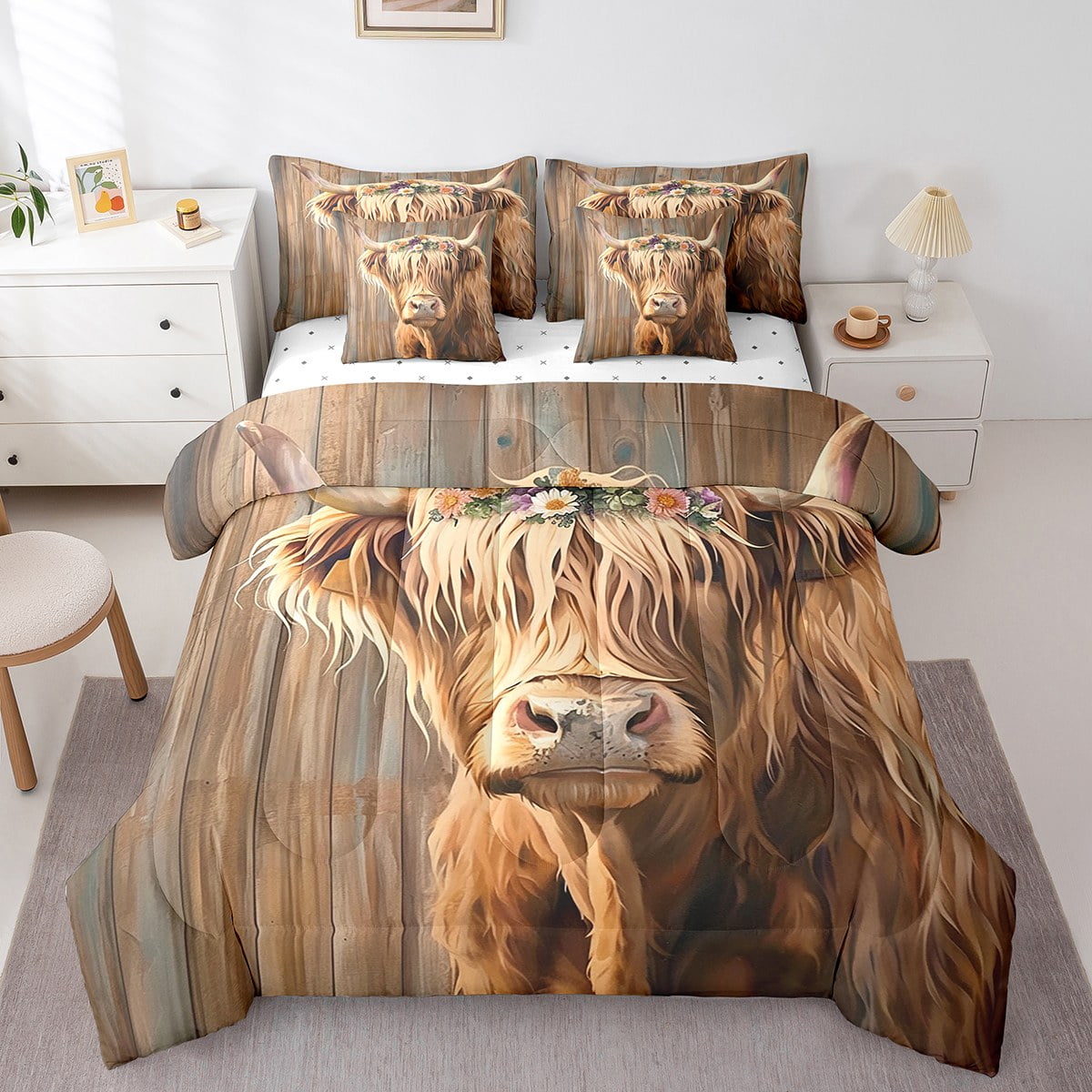Erosebridal Highland Cow Bedding Sets Twin Size, Rustic Farmhouse Comforter Sets with Sheets ...