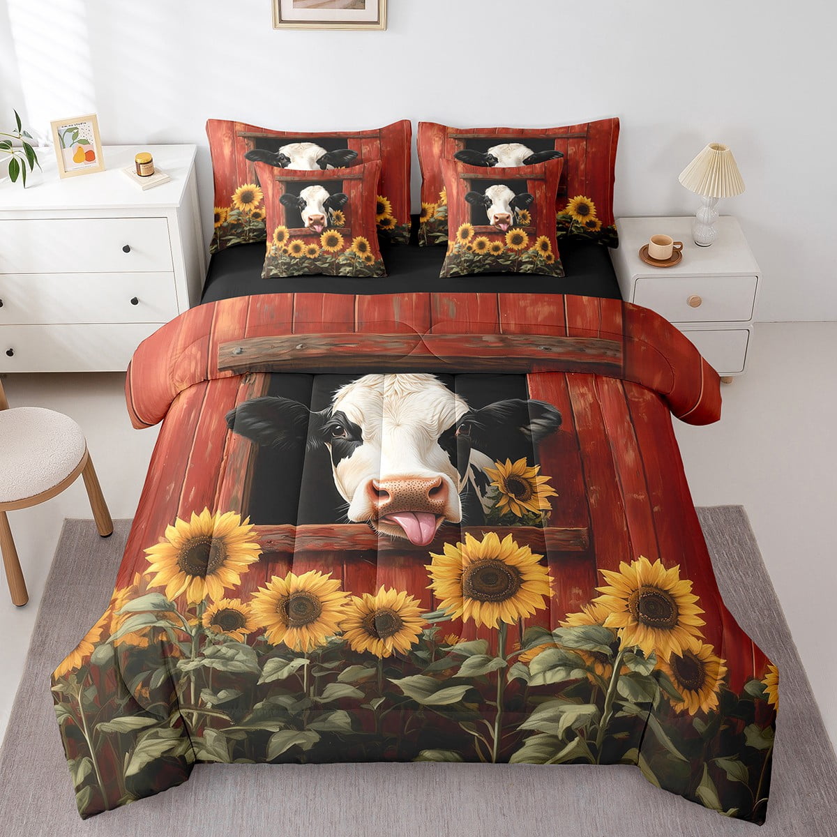 Erosebridal Highland Cow Bedding Twin Size, Sunflower Bed in a Bag Twin ...