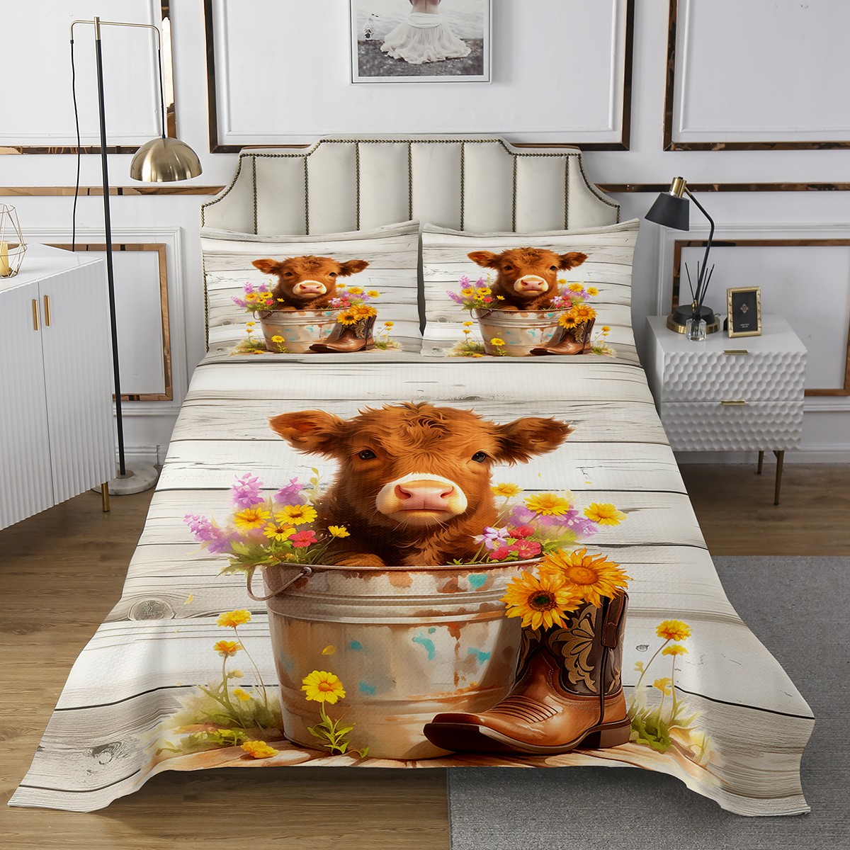 Erosebridal Highland Cow Bedspread King Size Highland Cattle Quilted ...