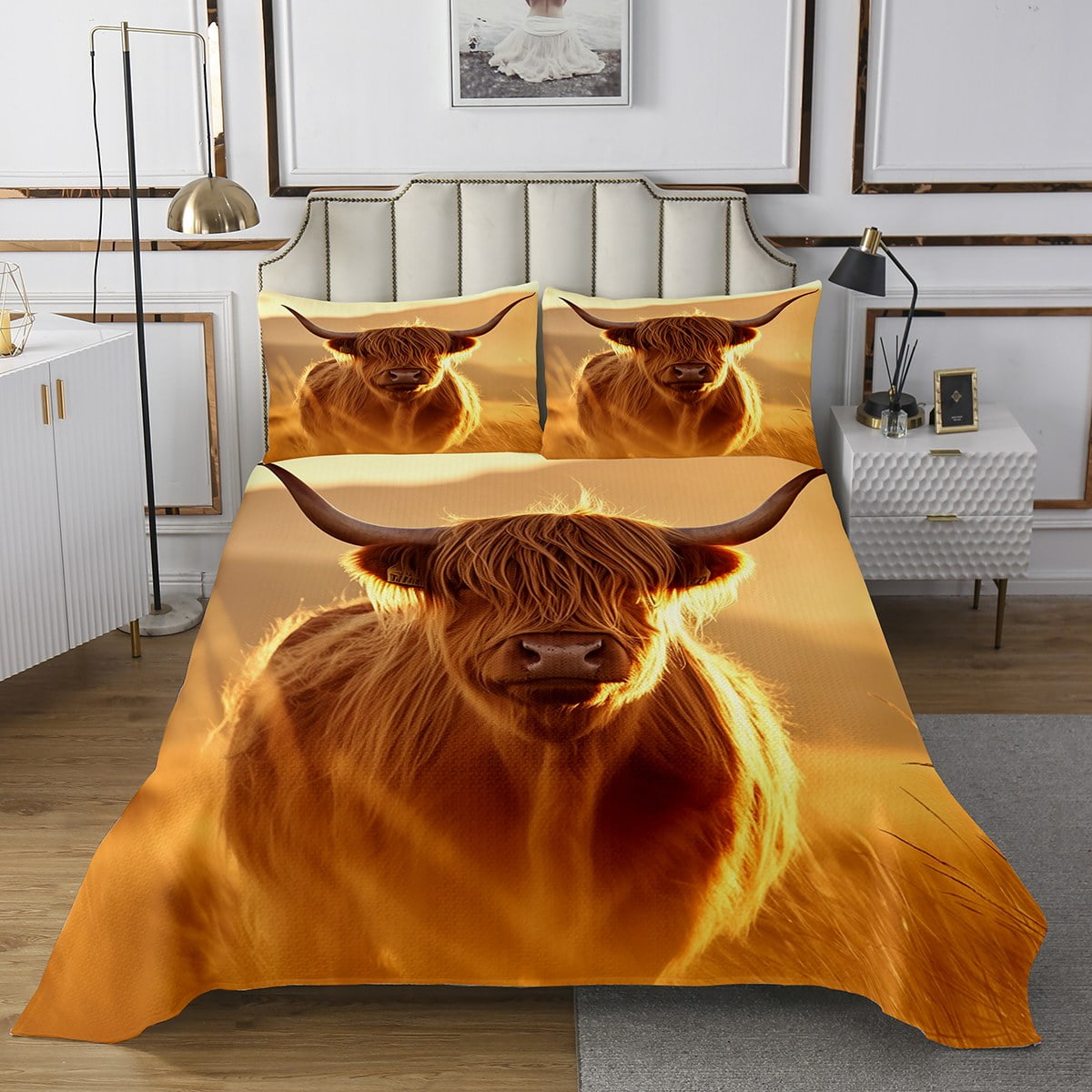 Erosebridal Highland Cow Bedspread Queen Size, Highland Cattle Coverlet ...