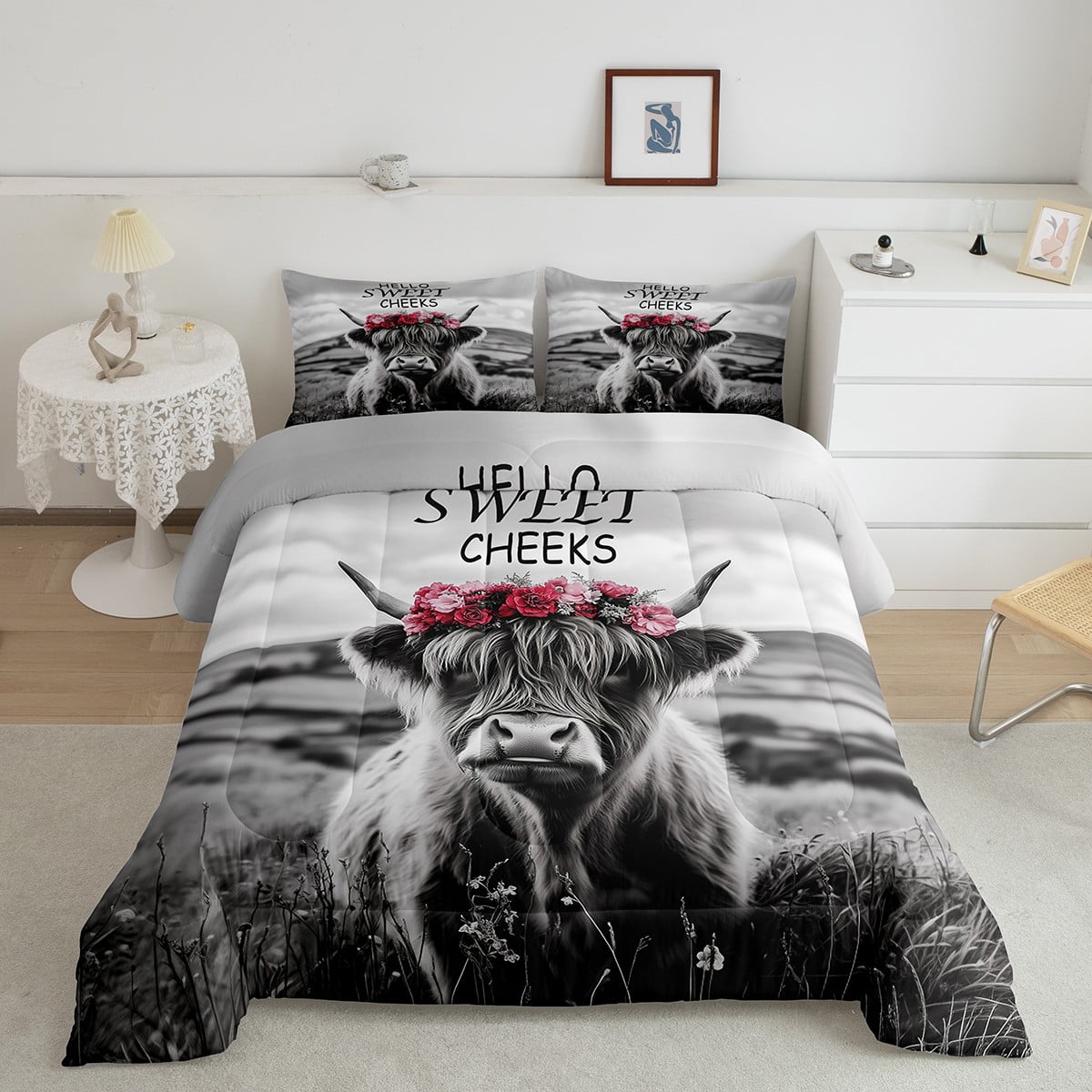 Erosebridal Highland Cow Comforter Set Highland Cattle Comforter Teens Animal Bedding Set ...