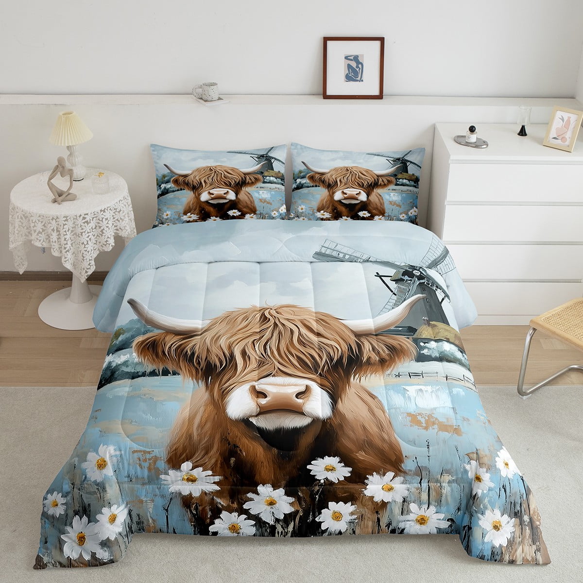Erosebridal Highland Cow Comforter Set Highland Cattle Comforter Teens Animal Bedding Set ...