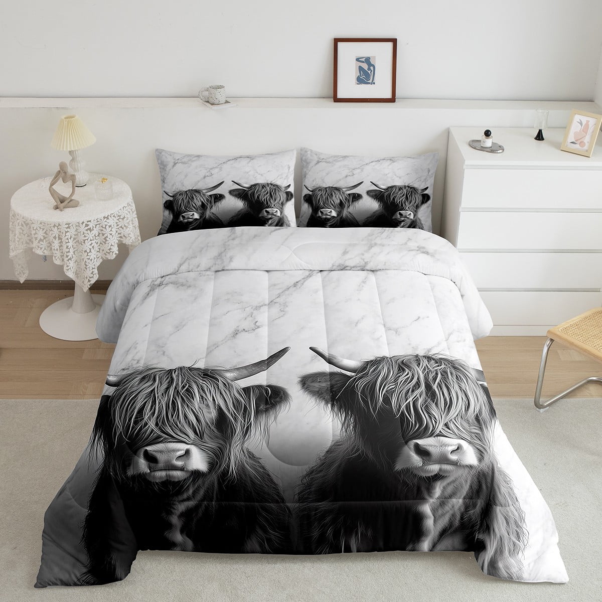 Erosebridal Highland Cow Comforter Set Queen Size Highland Cattle Comforter for Boys Girls Teens ...