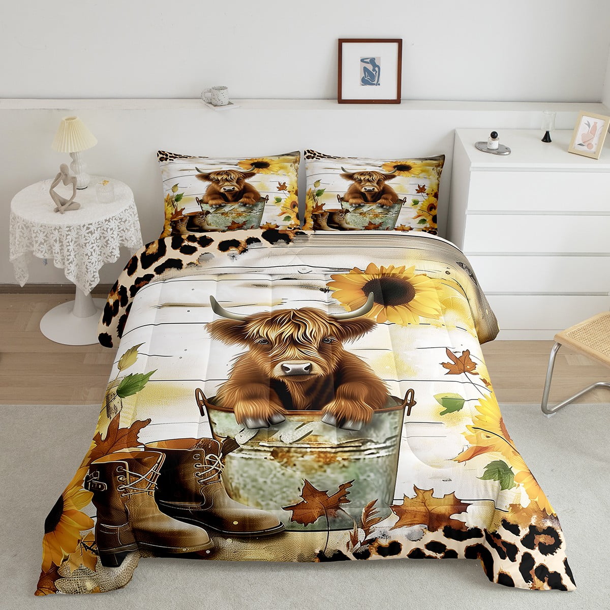 Erosebridal Highland Cow Comforter Set Queen Size Highland Cattle Comforter Teens Animal Bedding ...