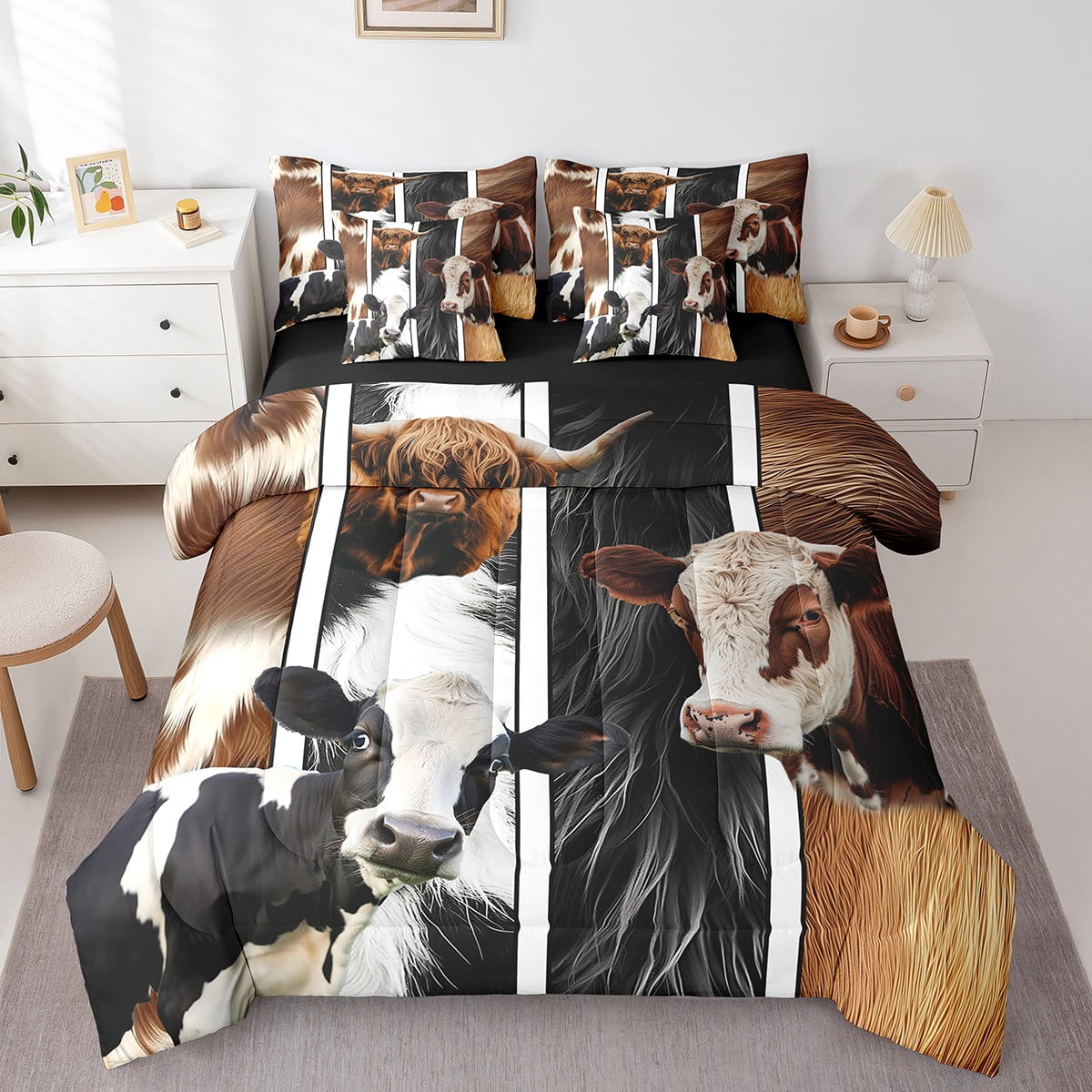 Erosebridal Highland Cow Comforter Set with Sheets Full Size Highland Cattle Bed in a Bag Set ...