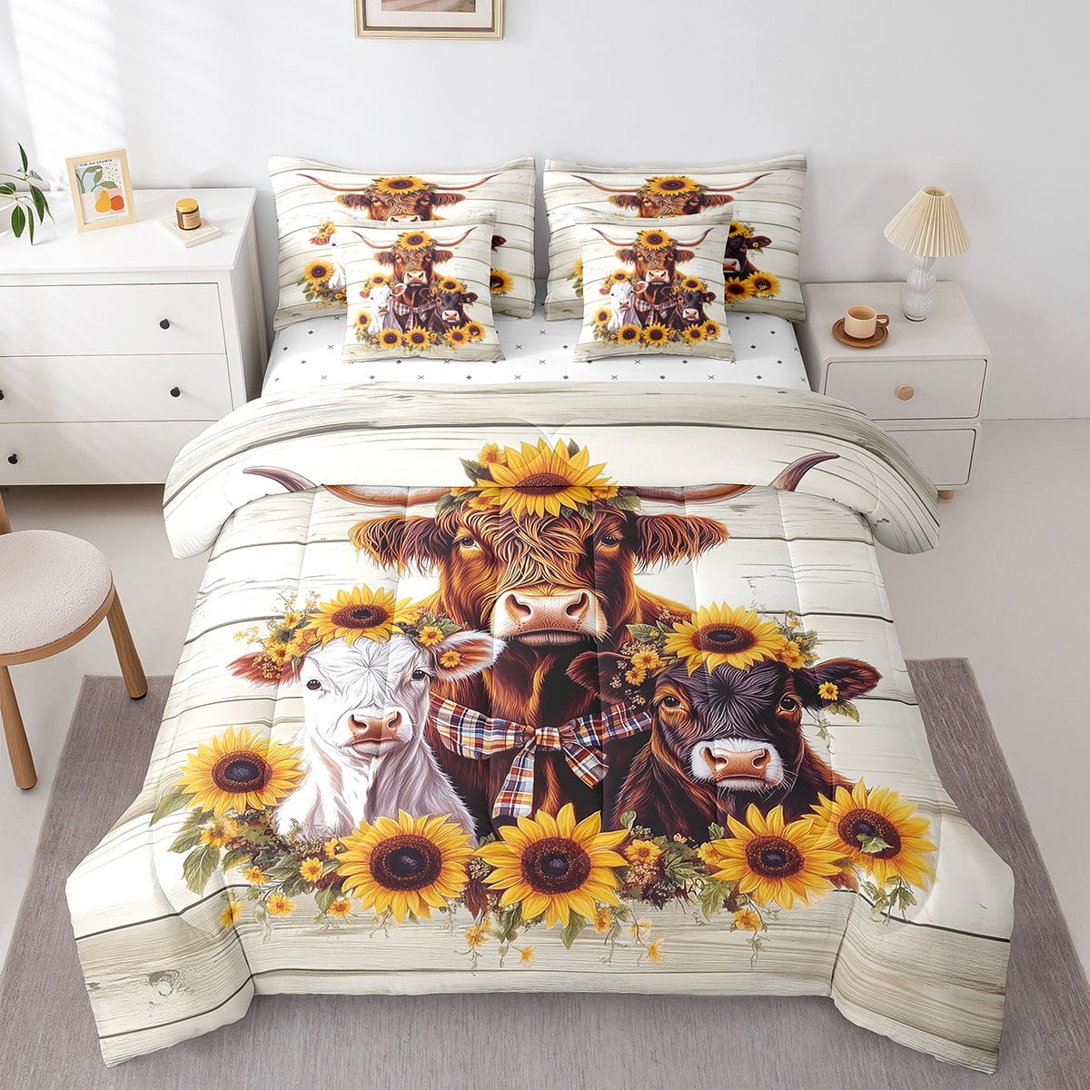Erosebridal Highland Cow Comforter Set with Sheets King Size Highland Cattle Bed in a Bag Set ...