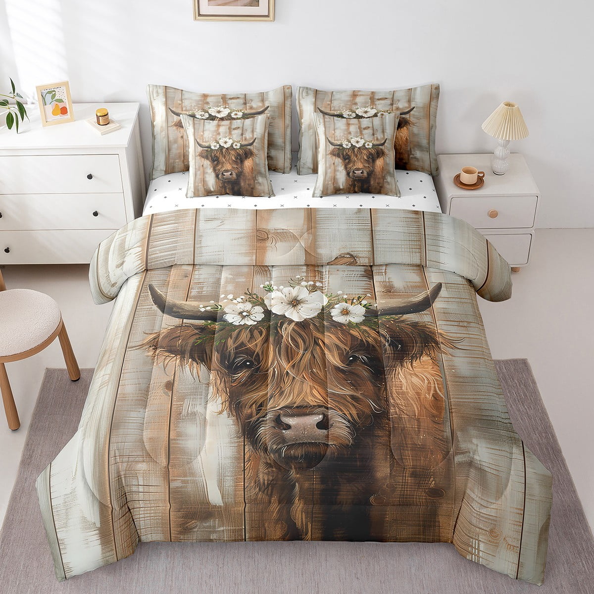 Erosebridal Highland Cow Comforter Set with Sheets Queen Size Highland Cattle Bed in a Bag Set ...