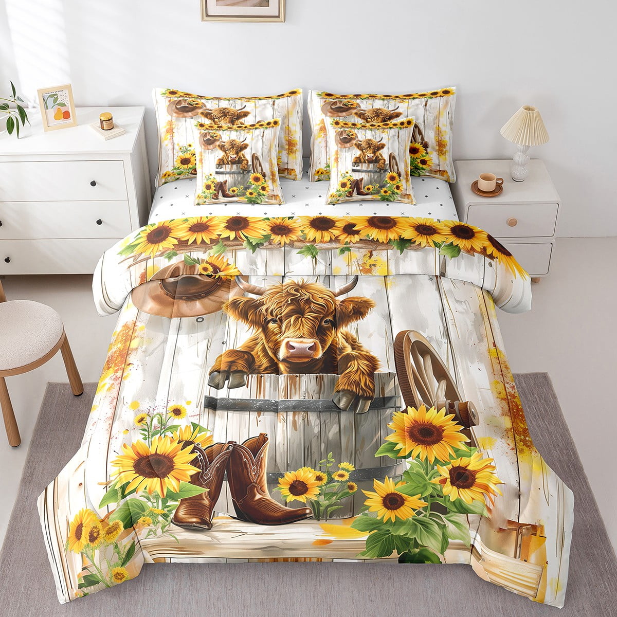 Erosebridal Highland Cow Comforter Set with Sheets Queen Size Highland Cattle Bed in a Bag Set ...