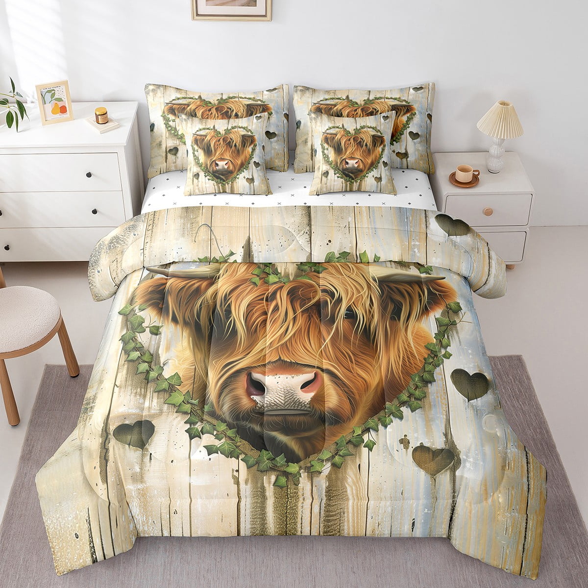 Erosebridal Highland Cow Comforter Set with Sheets Twin Size Highland Cattle Bed in a Bag Set ...