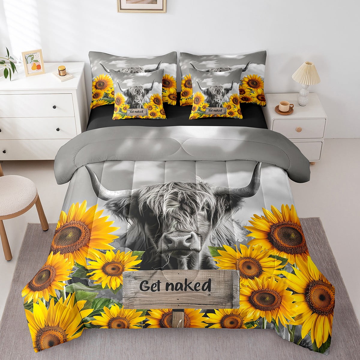 Erosebridal Highland Cow Comforter Set with Sheets Twin Size Highland Cattle Bed in a Bag Set ...