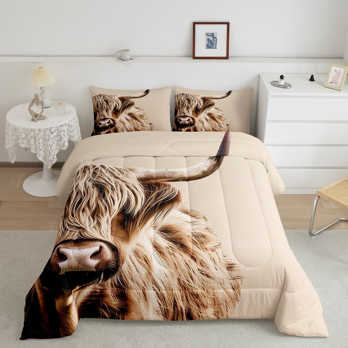 Erosebridal Highland Cow Comforter Set Twin Size Highland Cattle Comforter Teens Animal Bedding ...