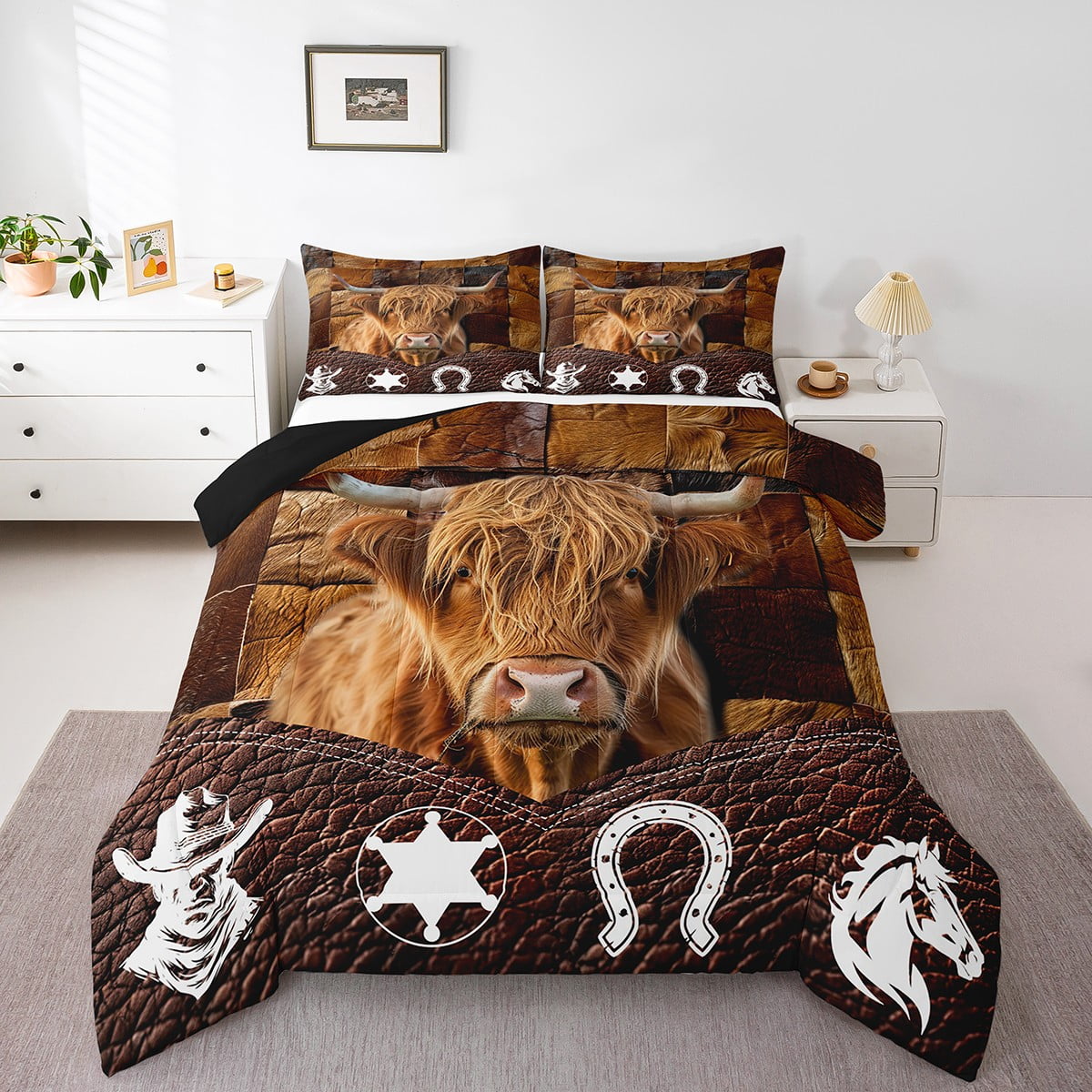 Erosebridal Highland Cow Comforter Sets Queen Size,Western Animal Bedding Queen Comforter Set ...