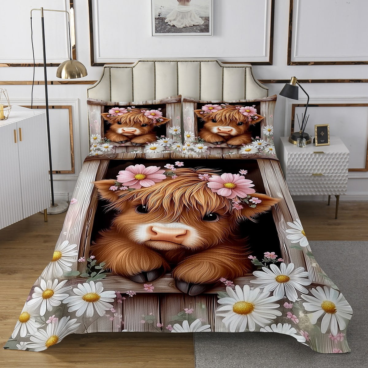Erosebridal Highland Cow Coverlet Set King, Farmhouse Animal Bed Quilt ...