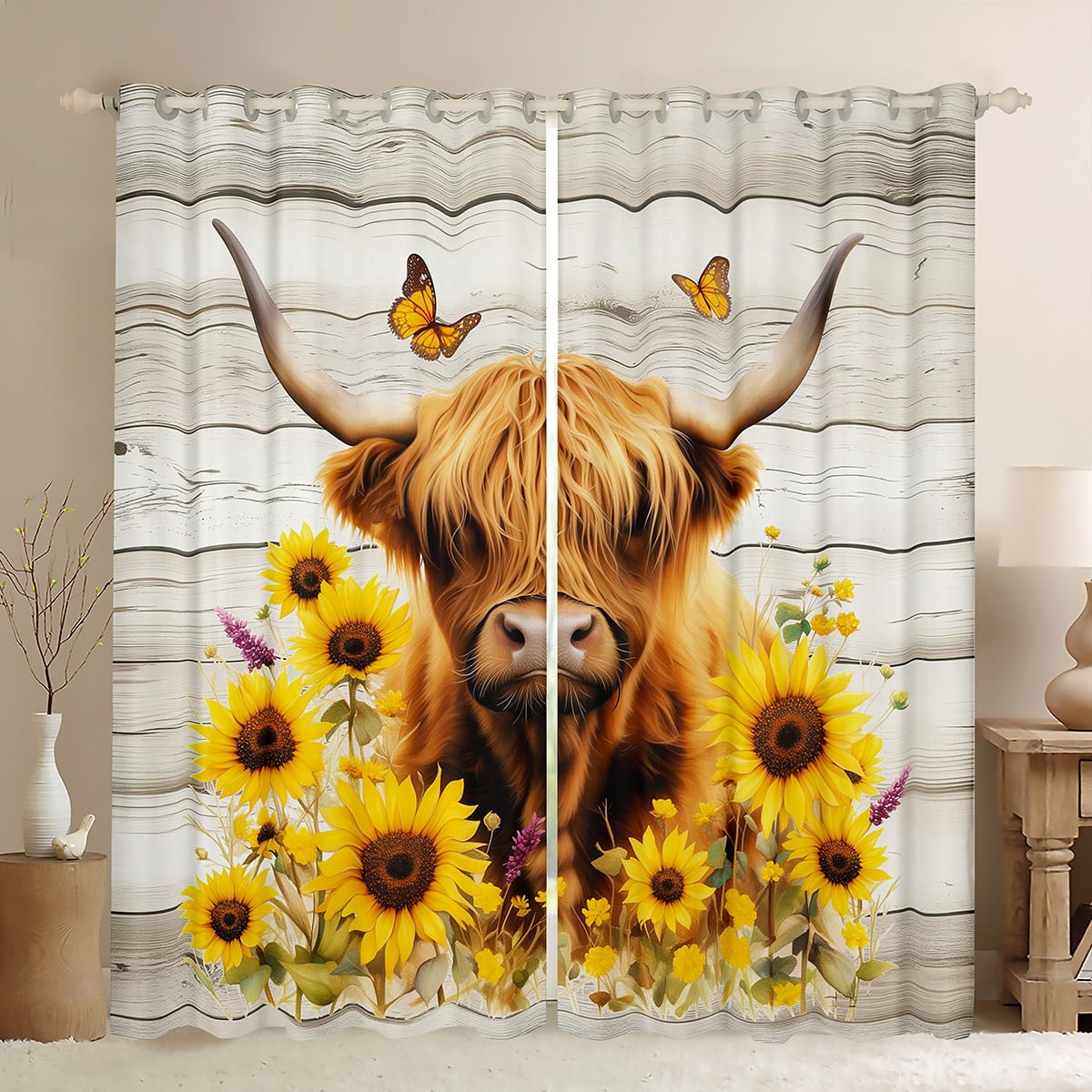 Erosebridal Highland Cow Curtains for Bedroom Living Room (2 Panels, 52 ...